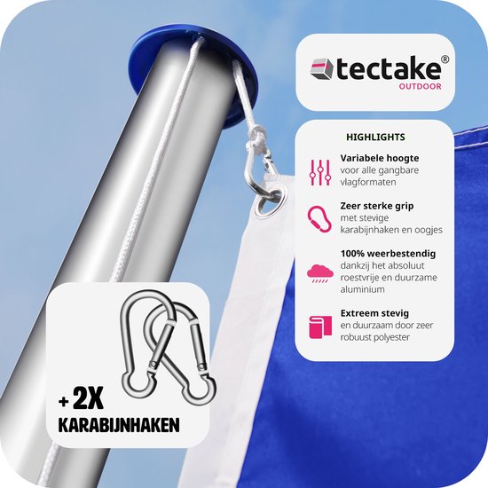 tectake® Vlaggenmast van Aluminium - Telescopische Vlaggenmastset met Vlag -... | bol