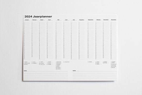 Jaarplanner 2024 - Zonder kleur - 59x42cm - A2 - inclusief feestdagen ...