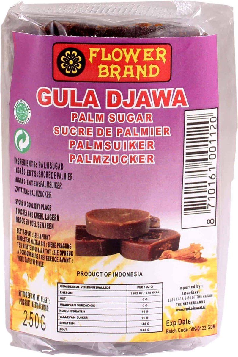Flowerbrand | 6 x 250 gram Gula Djawa schijven | Palmsuiker | Palm Sugar | multipack | bol.com