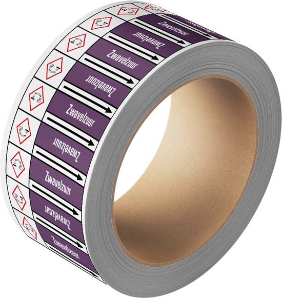 Zwavelzuur leidingmarkering op rol, 25 meter 126 mm | bol