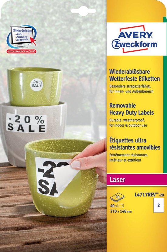 Avery-Zweckform L4717REV-20 Etiketten 210 x 148 mm Polyester folie Wit 40 stuk(s) Weer... | bol