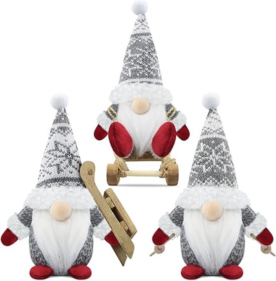 Set van 3 kerstkabouters decoraties geschenk handgemaakte slee kabouter ...