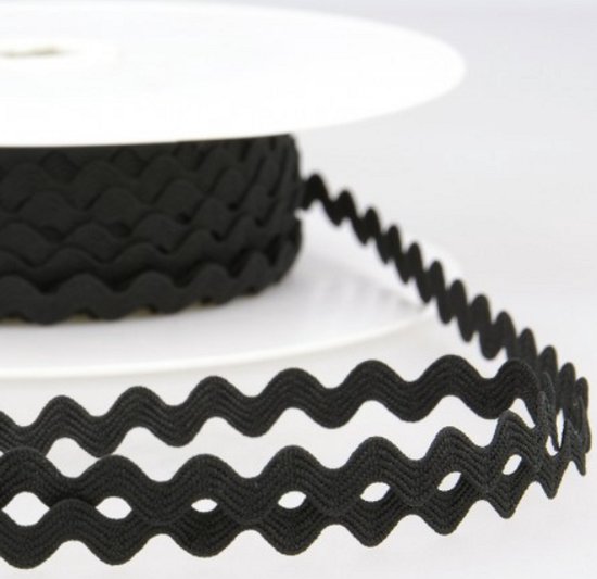 Serpentine lint 1 meter zwart - zigzag lint 8mm - Stoffenboetiek | bol