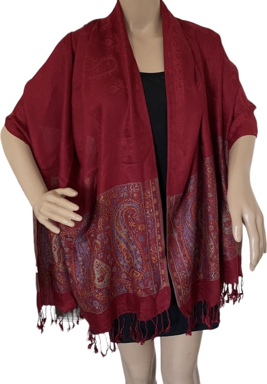 Dames lange sjaal met print donkerrood | bol