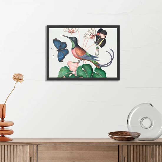 Poster Prent Natuur Vogel en Bloemen 07 Rechthoek Horizontaal Met Lijst ...