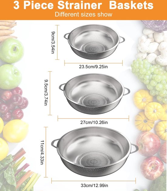 Zeef 3-delige set, roestvrij staal, micro-geperforeerd | bol