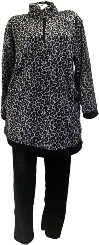 Dames Half Rits Fleece Huispak / Pyjama S/M 36-38 zwart grijs | bol