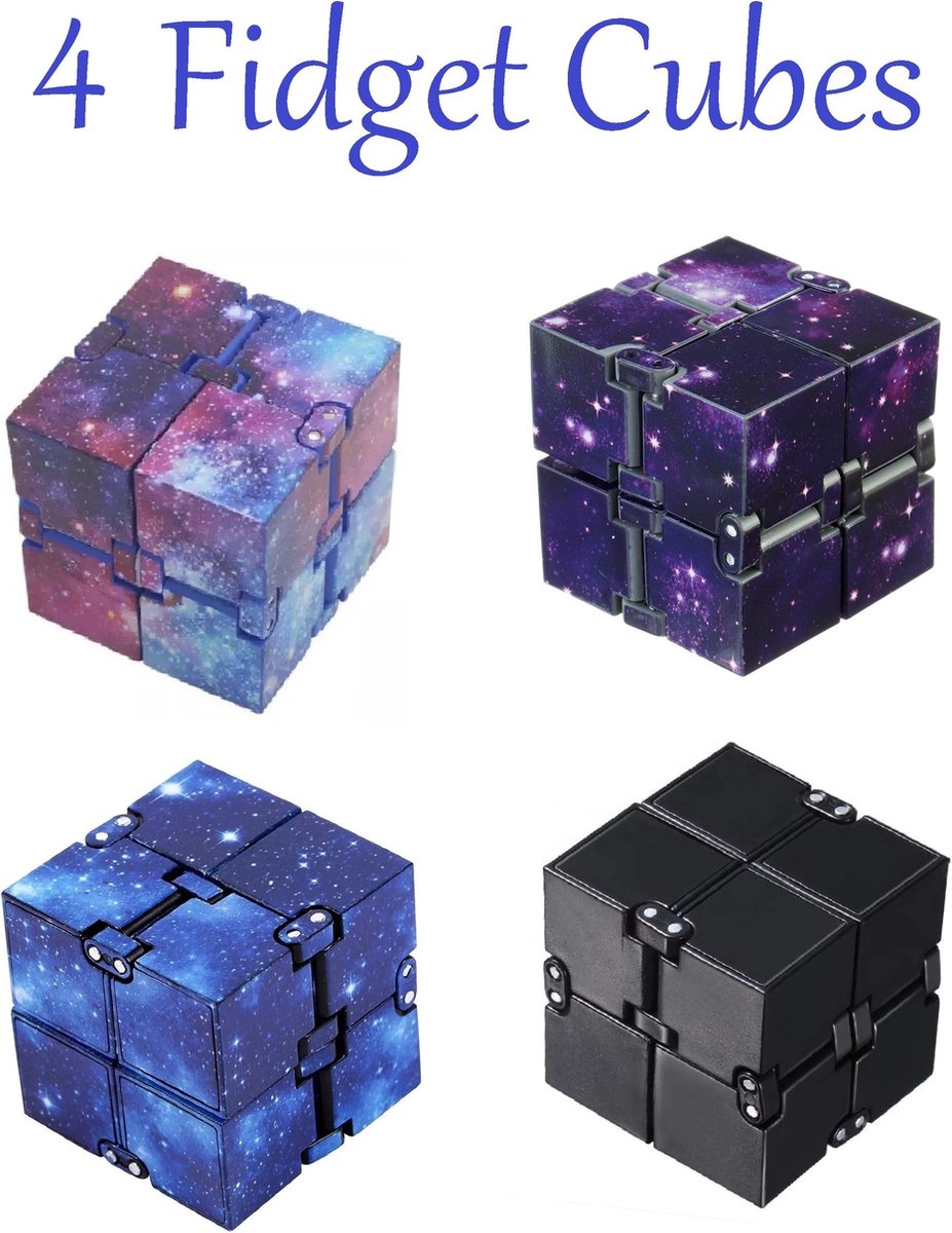 Fidget cube 4 stuks -Infinity cube zwart kleuren paars space blauw ...