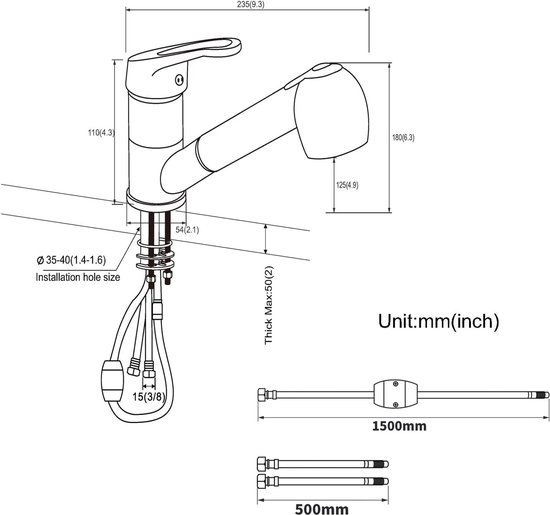 Engreeps-keukenkraan met 2 straalsoorten, vaatdouche, waterkraan, keuken, uittrekbaar,... | bol