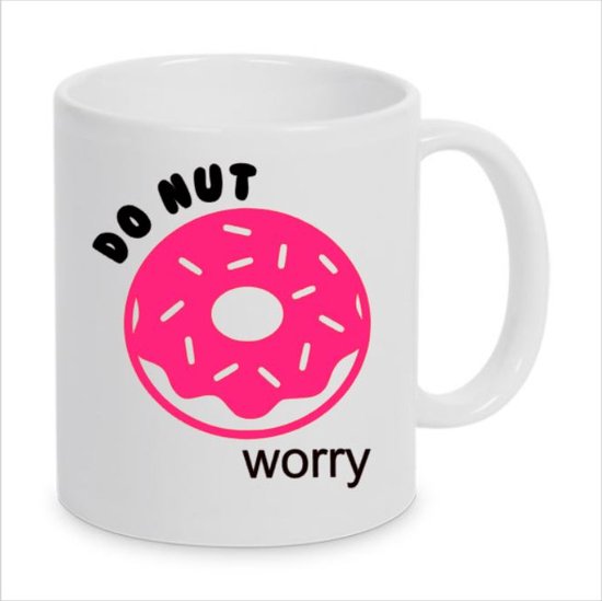 Bedrukte beker, Do nut worry, Beker met tekst Do nut worry ...