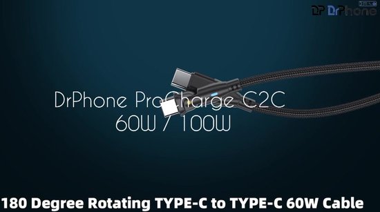 DrPhone ProCharge C2C Ultra – 0.5M 100W USB-C Naar USB-C Kabel - Power ...