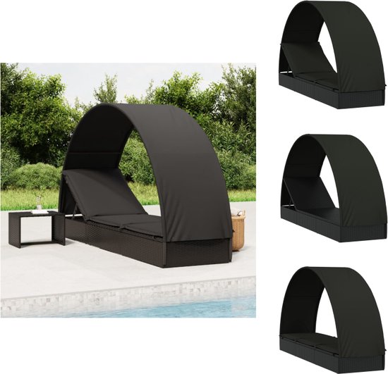 vidaXL Ligbed Rond Dak - PE-rattan - Verstelbaar - Zwart - 211x57x140 ...