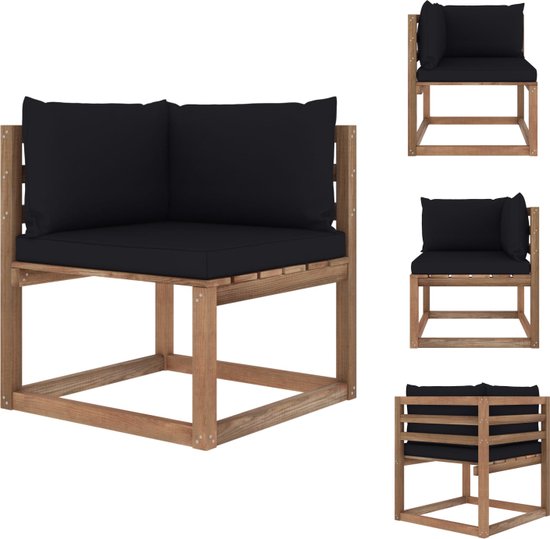 vidaXL Pallet Hoekbank - Hout - 64 x 64 x 70 cm - Bruin - Zwart Kussen ...