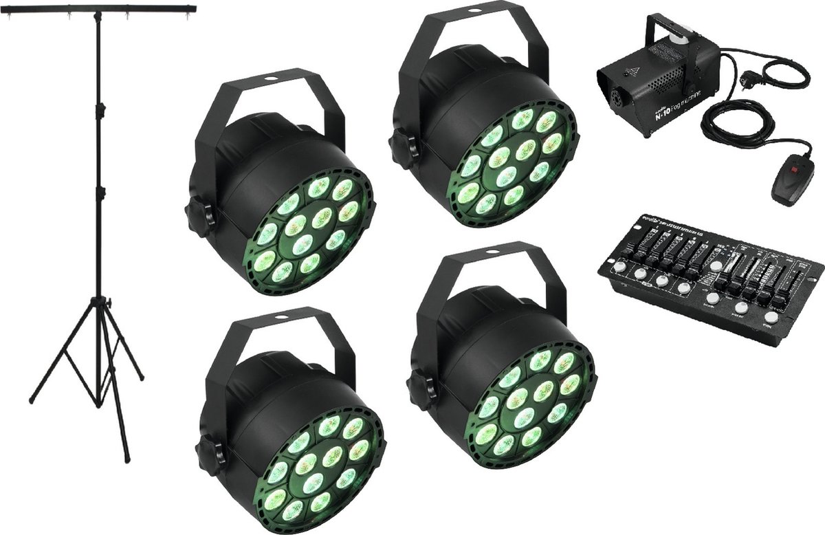 Disco licht set 4X PAR, statief, dmx controller en rookmachine + bekabeling | bol.com
