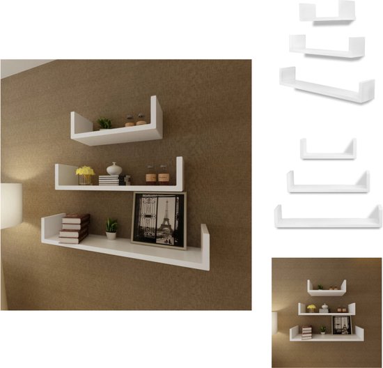 vidaXL Wandschappen - Set van 3 - Wit MDF - Onzichtbaar montagesysteem - Verschillende... | bol