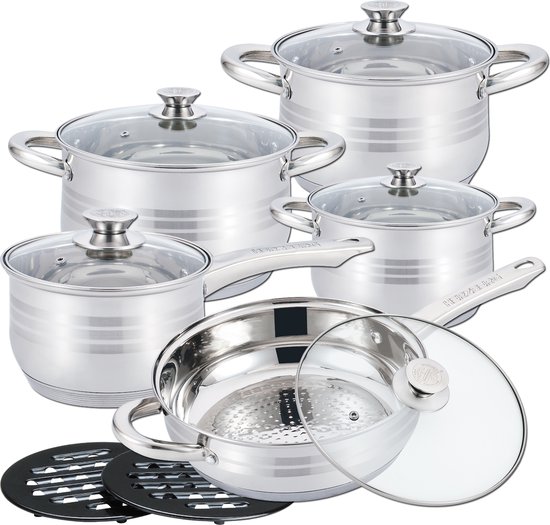 CN Kitchen - Kookpannen - RVS Pan / Steelpan / Koekenpan - Met glazen ...
