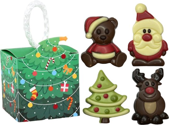 Kerstboom hanger met luxe chocolaatjes 4 stuks - Kerst - Luxe Chocolade ...
