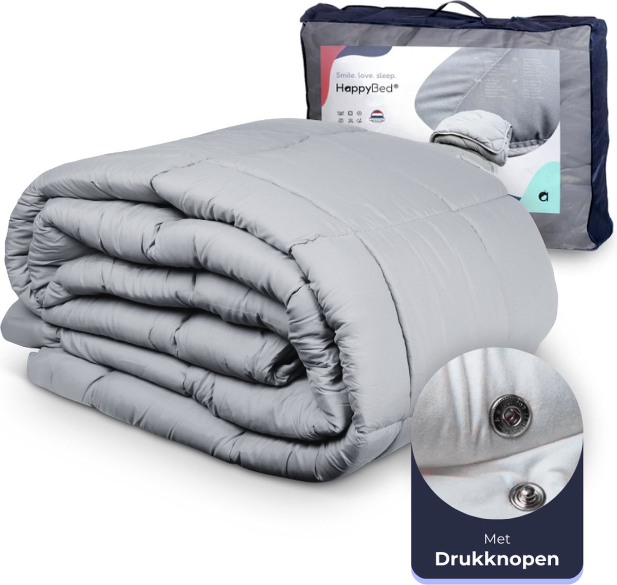 HappyBed | 240x200 cm - Grijs dekbed zonder overtrek - Bedrukt dekbed ...