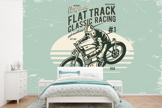 Behang - Fotobehang Motor - Retro - Tekening - Quote - Breedte 525 cm x ...