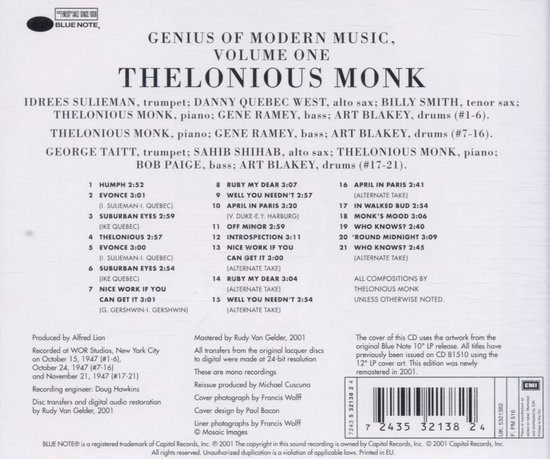 Genius Of Modern Music Vol 1 (CD), Thelonious Monk | CD (album ...