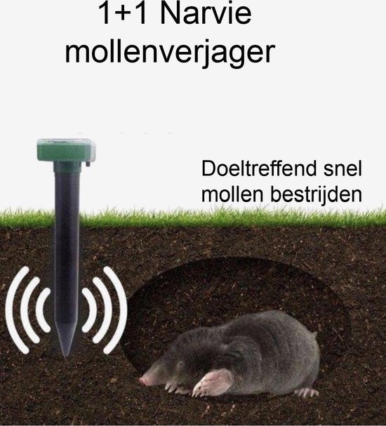 2x Narvie Solar Mollenverjager - Mollenbestrijding Ultrasoon Geluid Op ...
