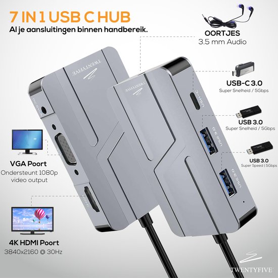 TwentyFive HC458 - Premium 7 in 1 Usb C Hub adapter - Docking Station ...