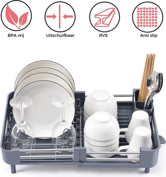 Afdruiprek voor afwas RVS - Afdruiprooster - Uitschuifbaar - afwasrek ...
