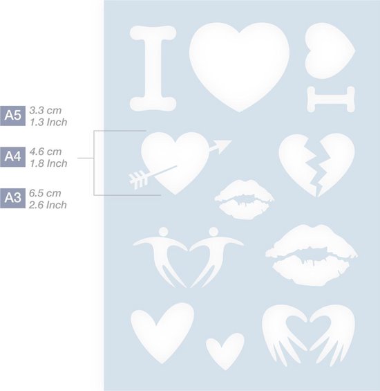 Valentijn sjabloon - I Love, Liefde, Kus, Lippen, Hartje - Kunststof A4 ...