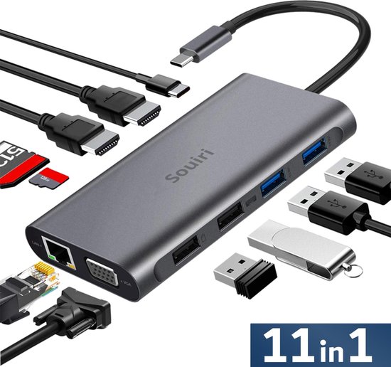 USB C Hub 11 Poorten – USB-c Kabel Adapter Laptop 2.0 - Splitter ...