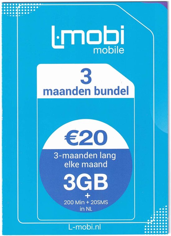 L-Mobi PrePaid Simkaart - ( 3 maanden lang elke maand 3GB, 200 ...