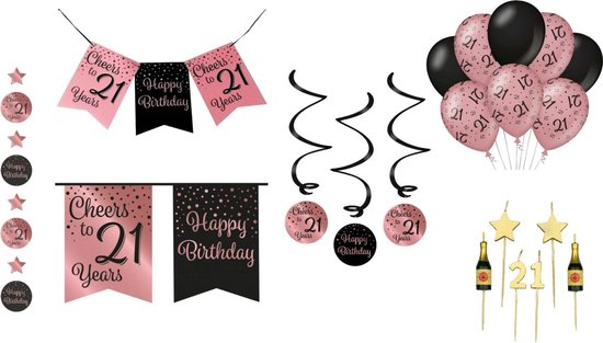 21 Versiering Rose Goud pakket - Verjaardag 21 Jaar - Ballonnen Slinger ... 21 Versiering Rose Goud pakket - Verjaardag 21 Jaar - Ballonnen Slinger ...