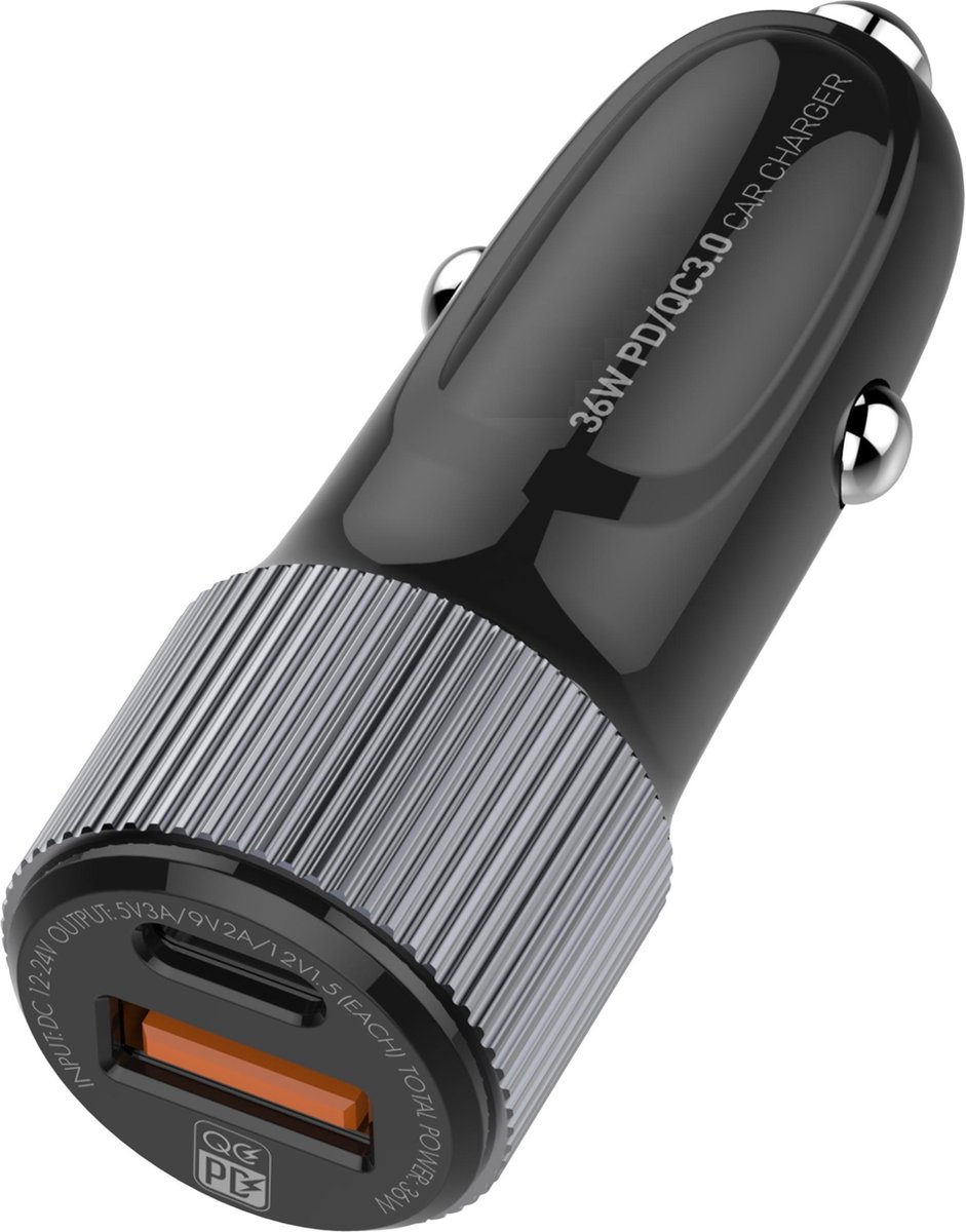 Autolader USB-A & USB-C met USB-C Oplaadkabel - Snellader - Auto Lader ...