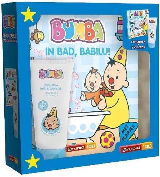 Bumba, kartonboek en bodylotion, in bad Babilu, cadeaubox, giftbox ...
