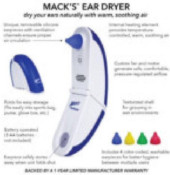 Mack's Oordroger Eardryer - Droogt oren na zwemmen, baden, watersporten ...
