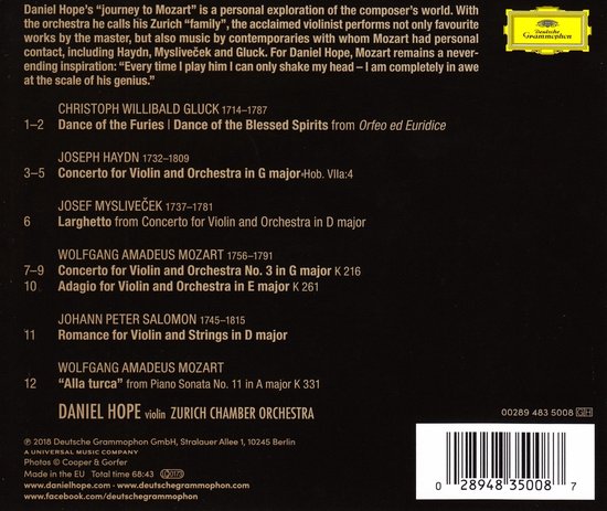 Daniel Hope, Zürich Chamber Orchestra - Journey To Mozart (CD), Daniel ...
