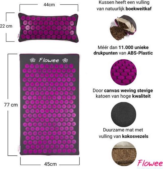 Flowee Spijkermat ECO SET – Spijkermat & Kussen - Grijs met Paars ...