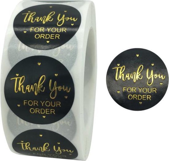 Thank You For Your Order - Sluitstickers - 500 stuks op rol - 2,5 x 2,5 cm - Zwart Met... | bol