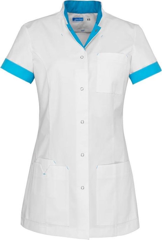 De Berkel zorgjas Jill-M -wit/ azur blauw (B4312326670M) | bol