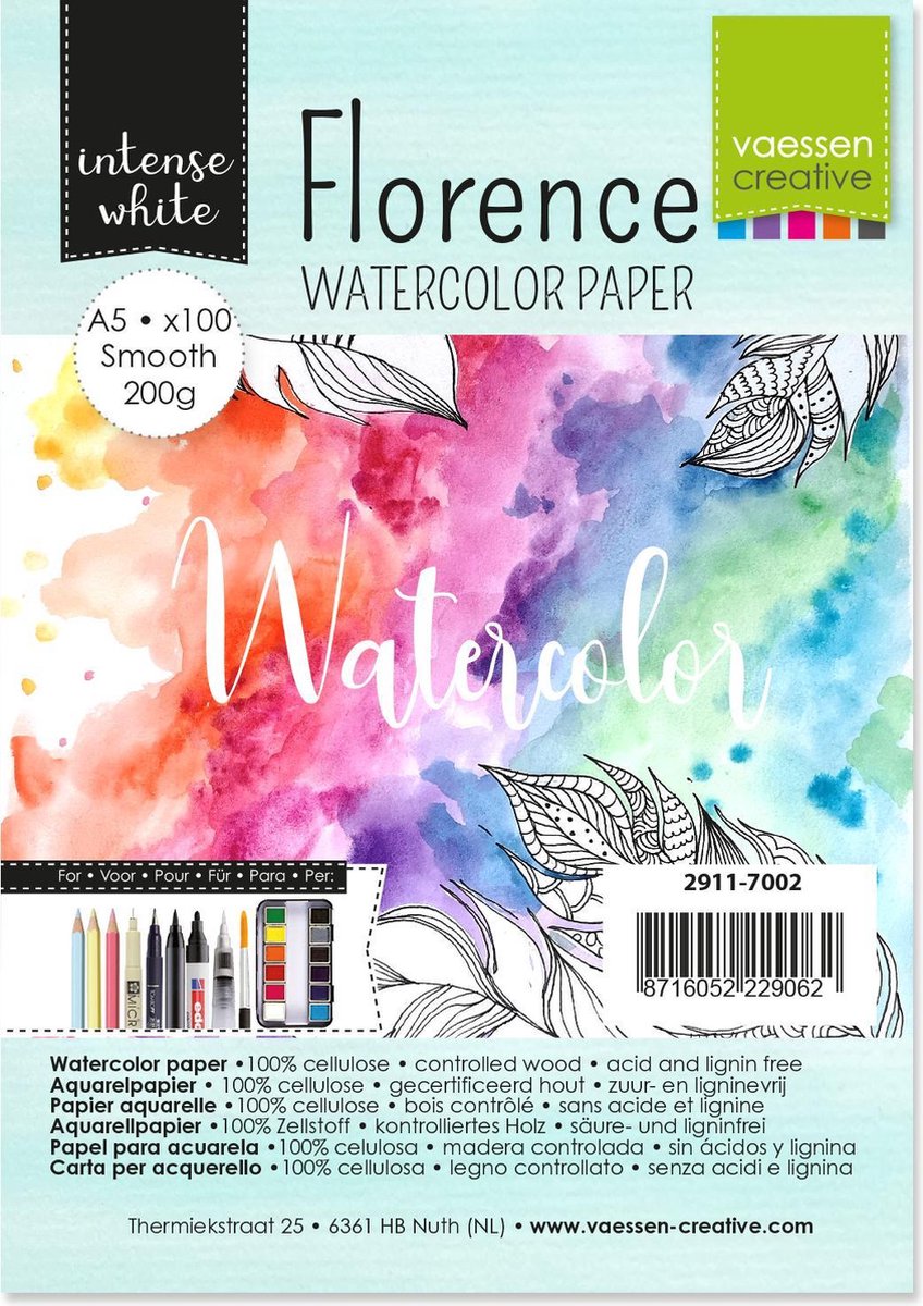 Florence Aquarelpapier - Wit Smooth - A5 - 200g - 100 vellen | bol.com