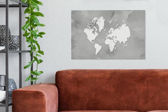 Tableau Tableau Mappemonde ronde et blanche sur fond clair - noir et ...