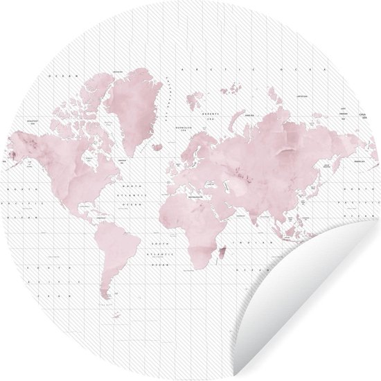 WallCircle - Muurstickers - Behangcirkel - Wereldkaart - Roze - Marmer - ⌀ 30 cm -... | bol