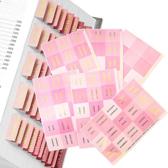 TRANKIELO® - Bijbel Tabs Set - 90 Zelfklevende Indexering Tabs - Roze met Gouden... | bol
