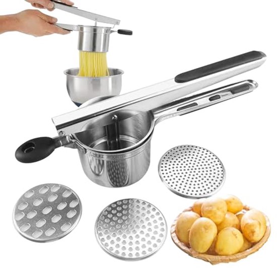 Aardappelpers RVS met 3 Verwisselbare Schijven voor Perfecte ...