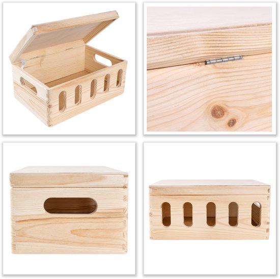 Creative Deco XL Grote houten kist met deksel en openingen |30 x 20 x ...