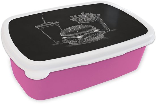 Broodtrommel Roze - Lunchbox Hamburger - Friet - Frisdrank ...