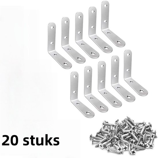20 stuks - RVS hoekbeugel haakse bevestiging - L-vormige hoekbeugel 90 ...
