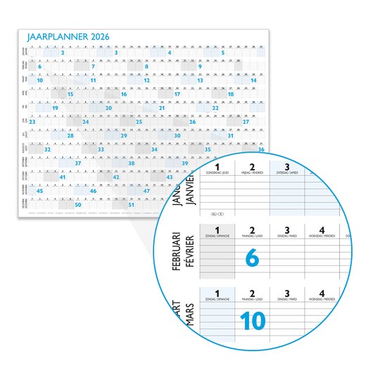 Jaarplanner Kalender 2026 - Wandkalender - 80x60cm - Inclusief ...