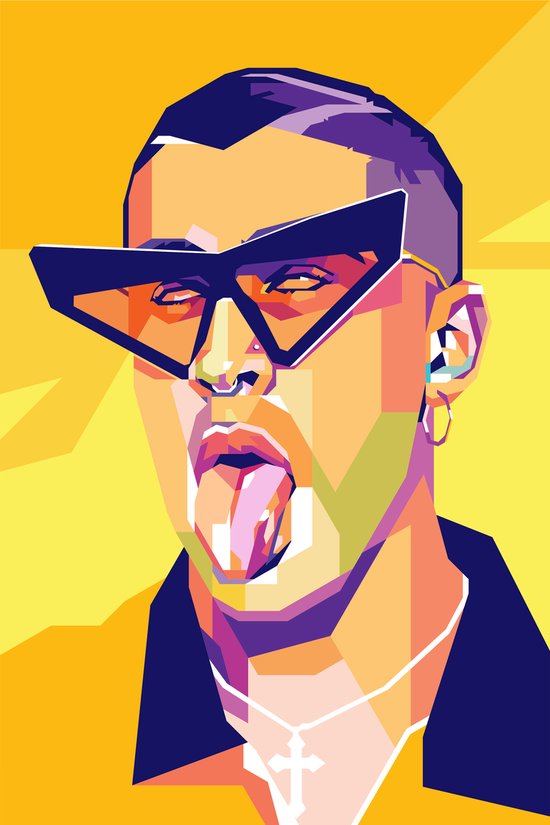 Bad Bunny Poster - Gele - Muziek - Pop Art - Rap - Reggaeton - posters ...