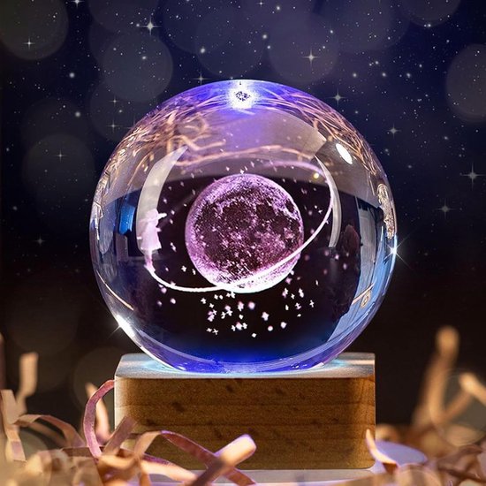 3D Saturn Crystal Ball Nachtlamp voor Kinderen - Glazen Bal Nachtlamp ...