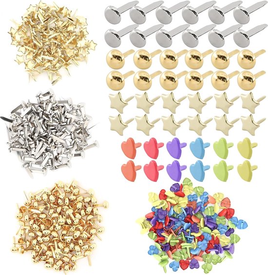 400 Pcs Mini Brads - Round Head Clips - Pattern Bag Clips - Star Heart ...